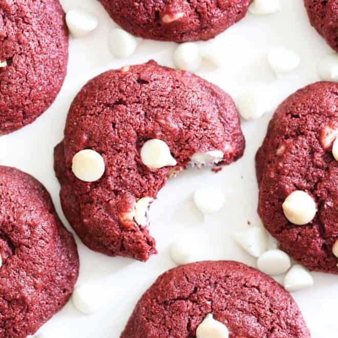 Almond Flour Red Velvet White Chocolate Chip Cookies - The Toasted Pine Nut
